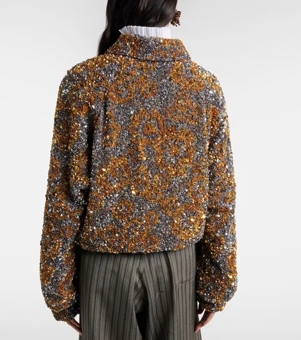 Dries Van Noten Sequined Blouson Jacket - Silver