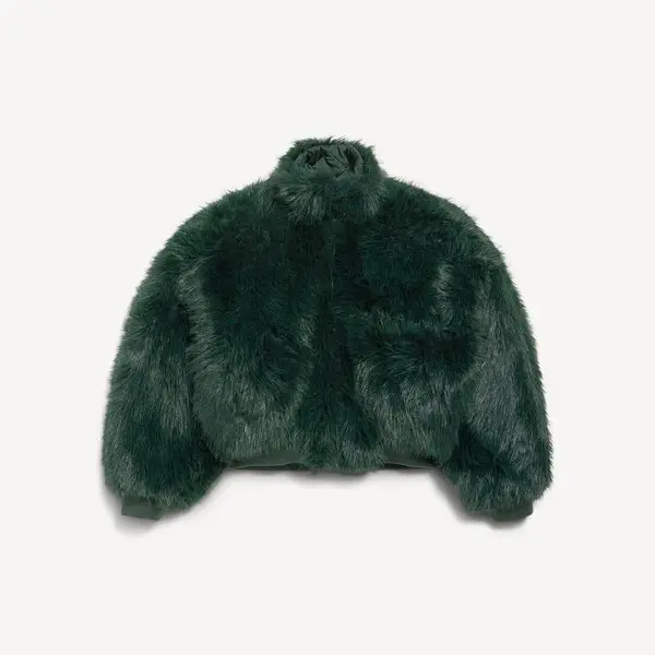 Balenciaga Cropped Faux Fur Jacket With High Collar - Green