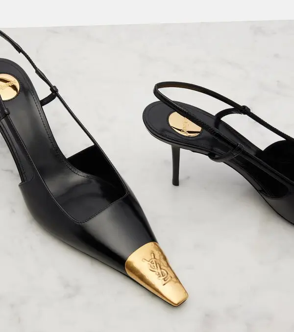 Saint Laurent Jeanne 75 Leather Slingback Pumps - Black