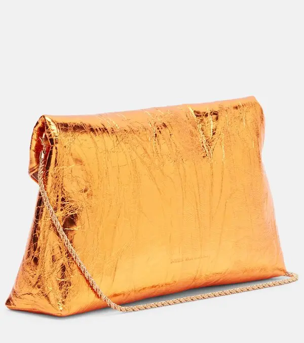 Dries Van Noten Envelope Medium Metallic Leather Clutch