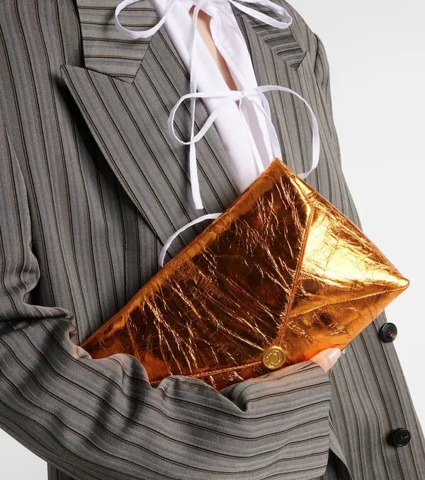 Dries Van Noten Envelope Medium Metallic Leather Clutch