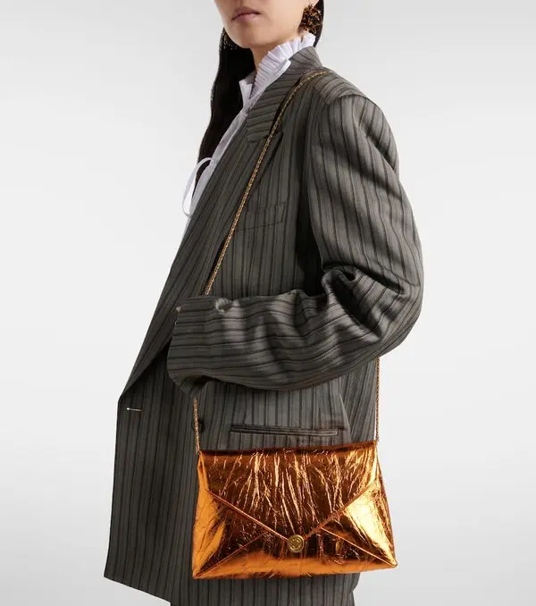 Dries Van Noten Envelope Medium Metallic Leather Clutch
