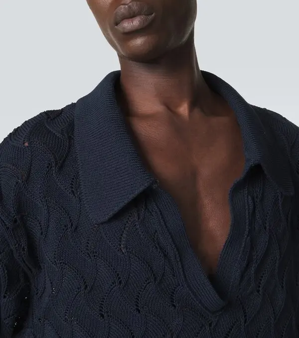 Dries Van Noten Open-knit Cotton Polo Sweater