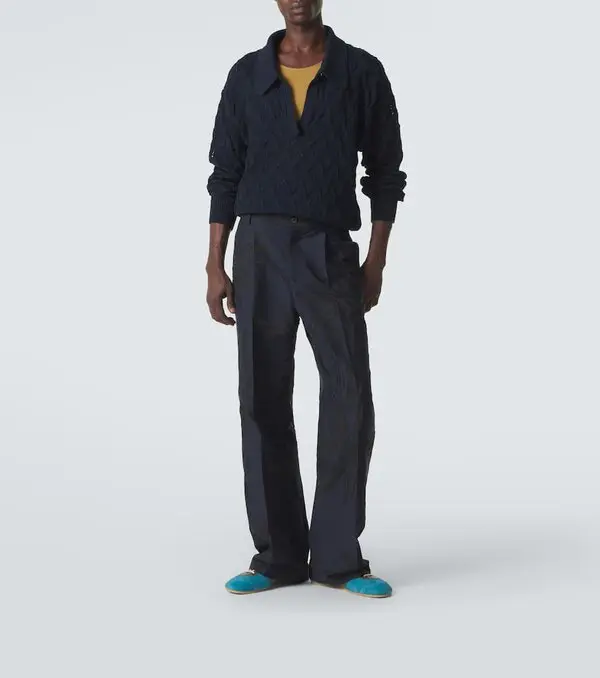 Dries Van Noten Open-knit Cotton Polo Sweater
