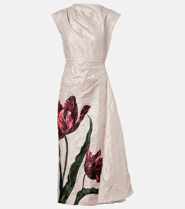 Erdem Floral Draped Satin Midi Dress
