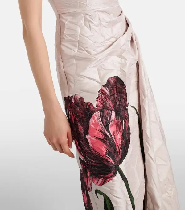 Erdem Floral Draped Satin Midi Dress