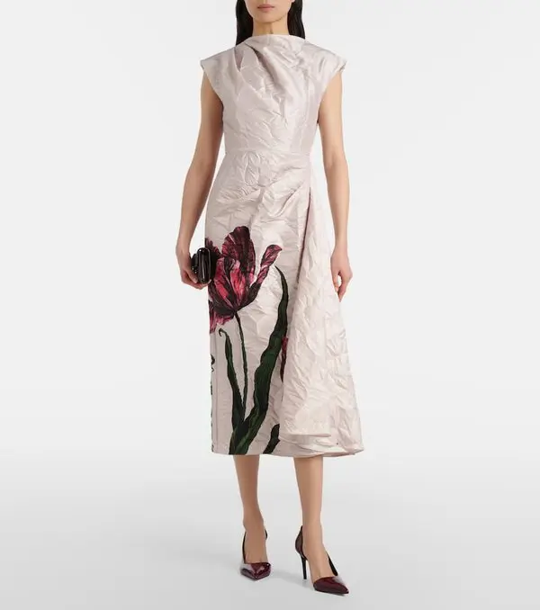Erdem Floral Draped Satin Midi Dress