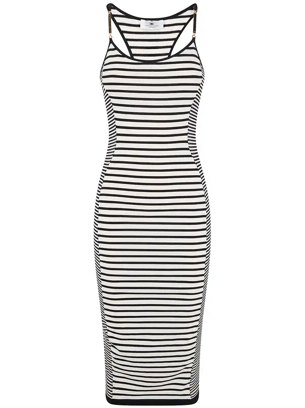Elisabetta Franchi Striped Knit Midi Dress - Black