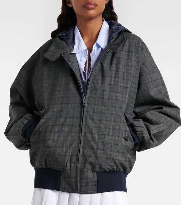 Prada Checked Virgin Wool Hooded Jacket