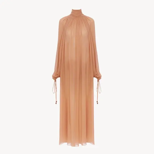 Chloé Georgette Long Dress - Sand Brown