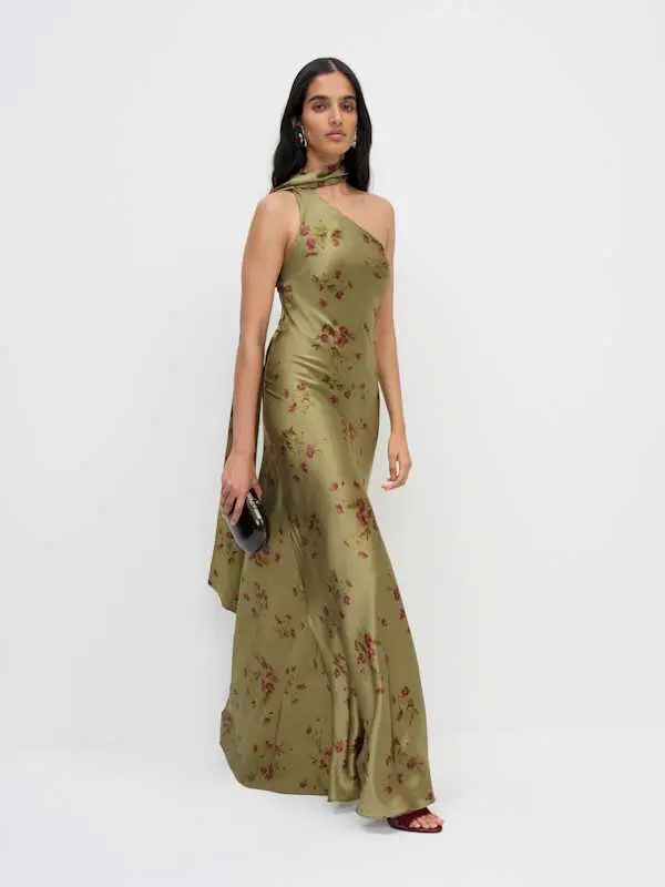 REFORMATION Jazzlyn Silk Maxi Dress - Green