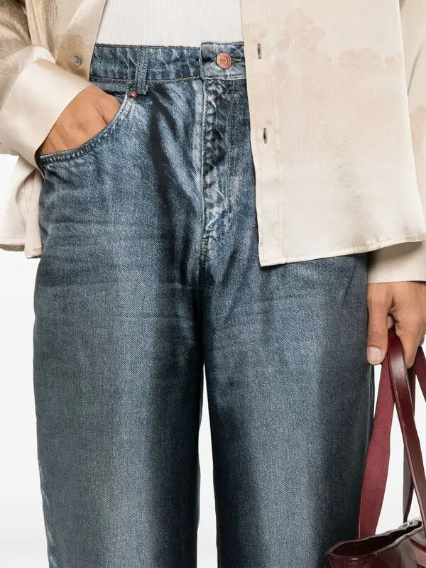 PIERRE-LOUIS MASCIA Denim Print Silk Trousers - Sky Blue