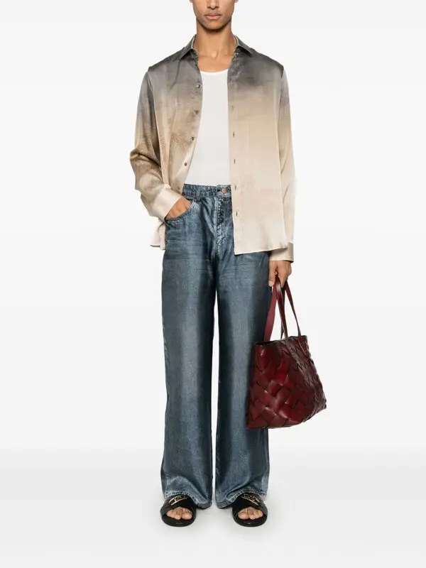PIERRE-LOUIS MASCIA Denim Print Silk Trousers - Sky Blue