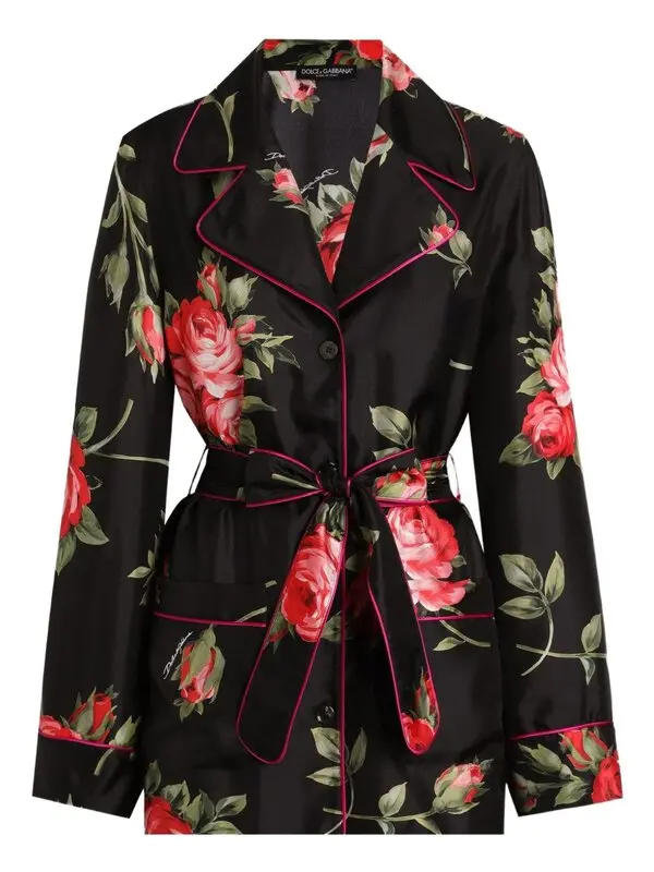 Dolce & Gabbana Roses Bouquet Print Silk Shirt - Black