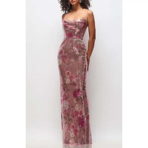 After Six Cassandra Floral Sequin Strapless Column Gown