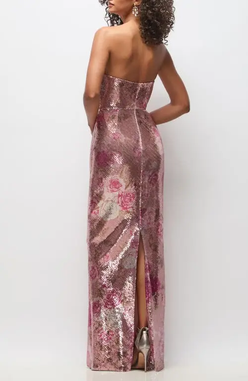 After Six Cassandra Floral Sequin Strapless Column Gown