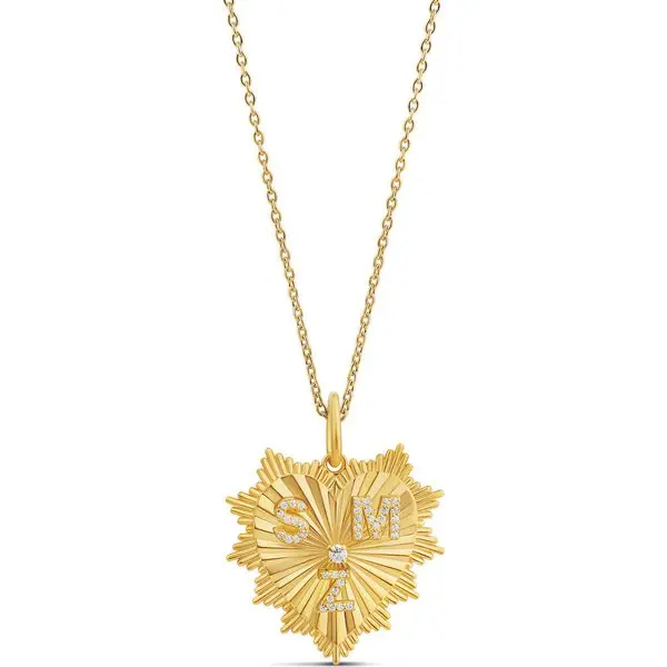 SHYMI Fluted Multi Initial Heart Pendant Necklace - Gold