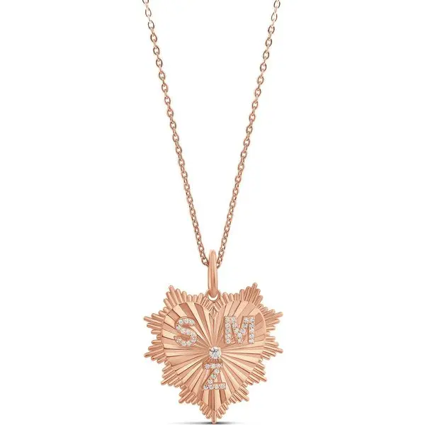 SHYMI Fluted Multi Initial Heart Pendant Necklace - Rose