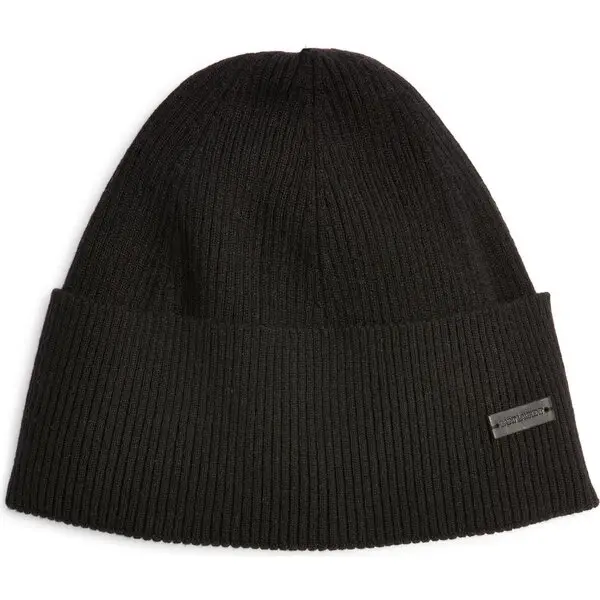 Saint Laurent Classic Cashmere Rib Logo Beanie - Black