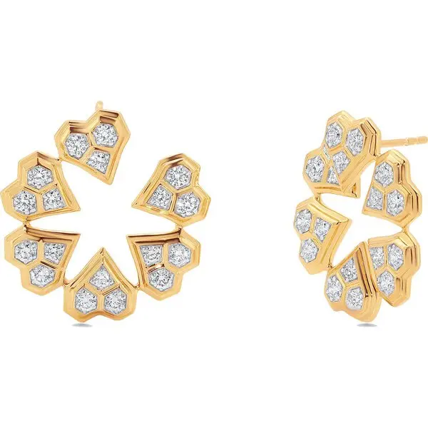 Sara Weinstock Honeycomb Diamond Heart Hoop Earrings - Yellow Gold