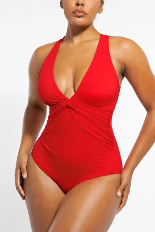 SHAPELLX Ruched Twist-front Shaping Swimsuit - Red
