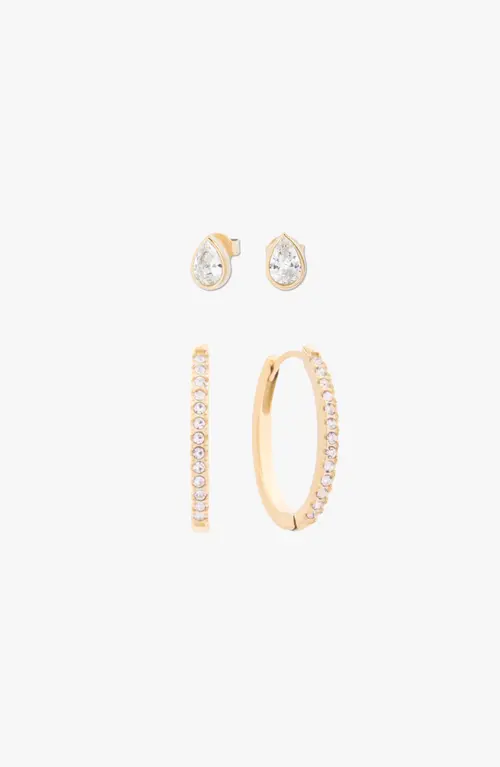 CUFFED BY NANO Rocky Oval Hoop And Teardrop Stud Earring Set - Gold