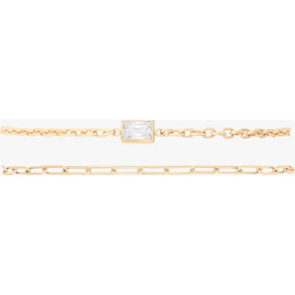 CUFFED BY NANO Bezel Stone And Paperclip Bracelet Set - Gold