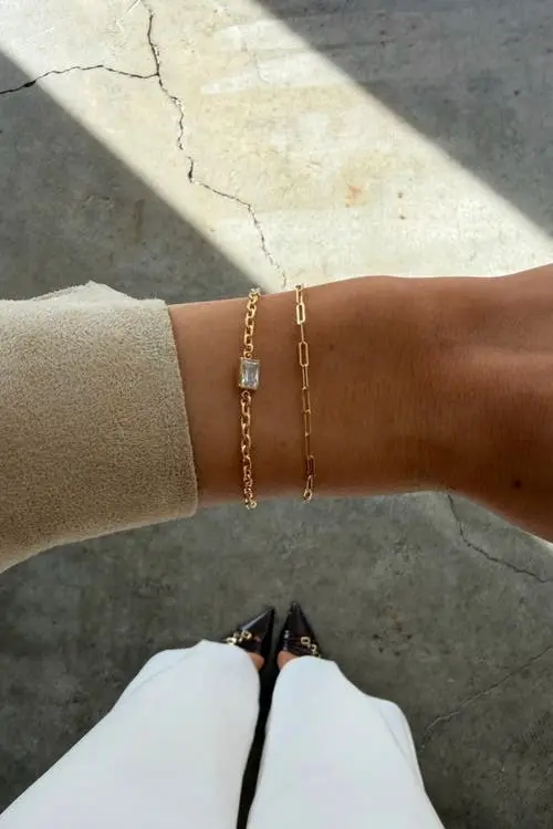 CUFFED BY NANO Bezel Stone And Paperclip Bracelet Set