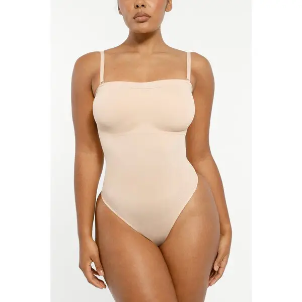 SHAPELLX Strapless Sculpt Thong Bodysuit - Beige