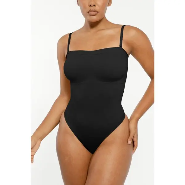 SHAPELLX Skin Flow Strapless Sculpt Thong Bodysuit - Black