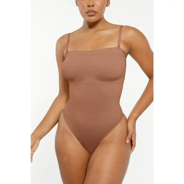 SHAPELLX Skin Flow Strapless Sculpt Thong Bodysuit - Bronze
