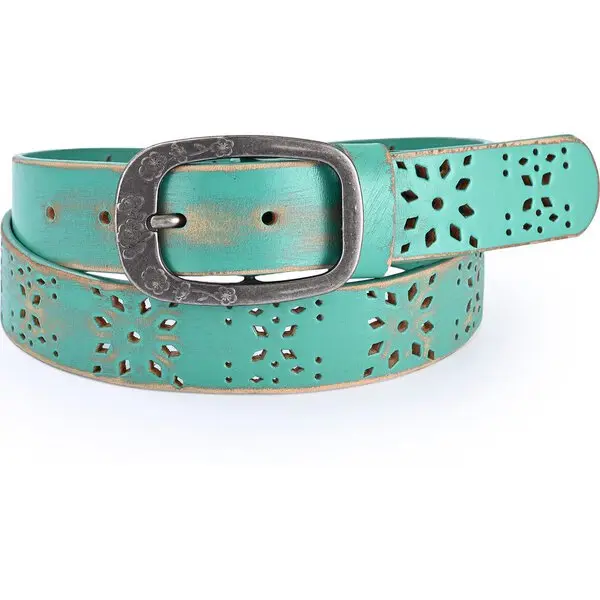 OLD TREND Blooming Perforated Leather Belt - Aqua