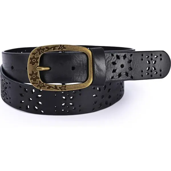 OLD TREND Blooming Perforated Leather Belt - Black