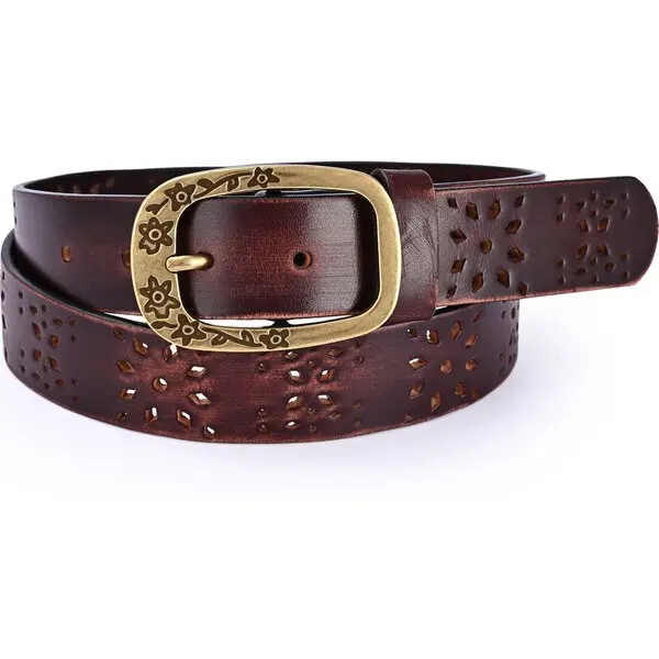 OLD TREND Blooming Perforated Leather Belt - Brown