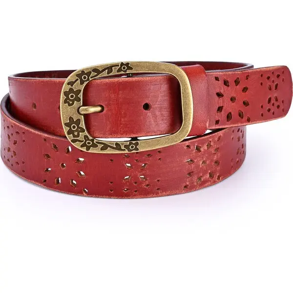 OLD TREND Blooming Perforated Leather Belt - Cognac