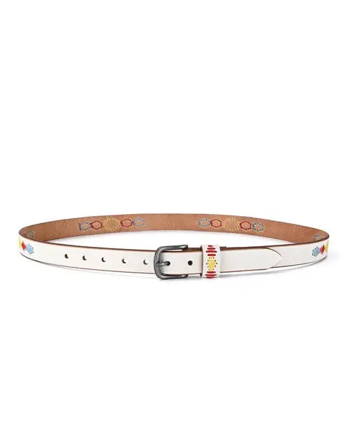 OLD TREND Genuine Leather Stitched And Perforated Belt - White