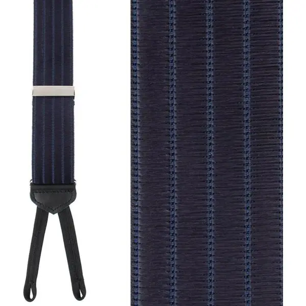Trafalgar Jefferson Brushed Pinstripe Elastic Formal End Suspenders - Navy Blue