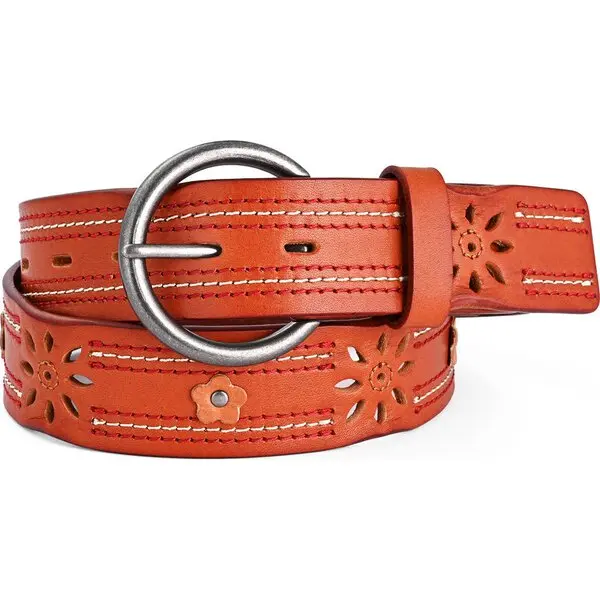 OLD TREND Blossom Genuine Leather Stitched Belt - Camel