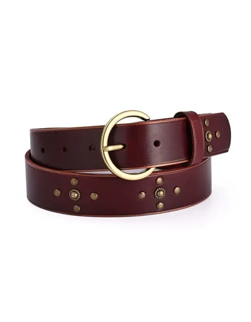 OLD TREND Gia Leather Studded Belt - Red