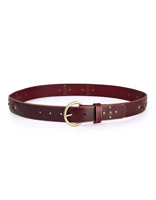 OLD TREND Genuine Leather Studded Vintage Inspired Belt - Red