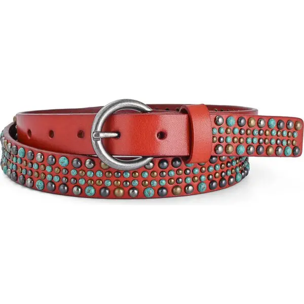 OLD TREND Studded Leather Belt - Cognac