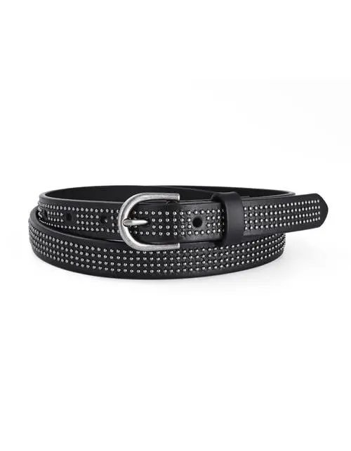 OLD TREND Slim Studded Leather Belt - Black