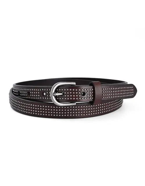 OLD TREND Slim Studded Leather Belt - Brown