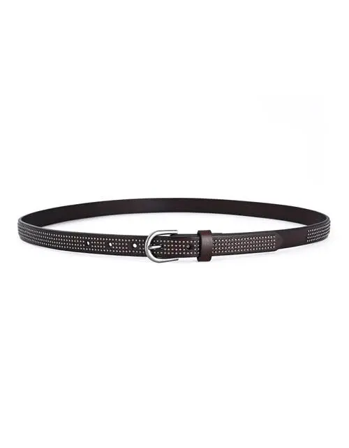 OLD TREND Studded Genuine Leather Slim Belt - Brown