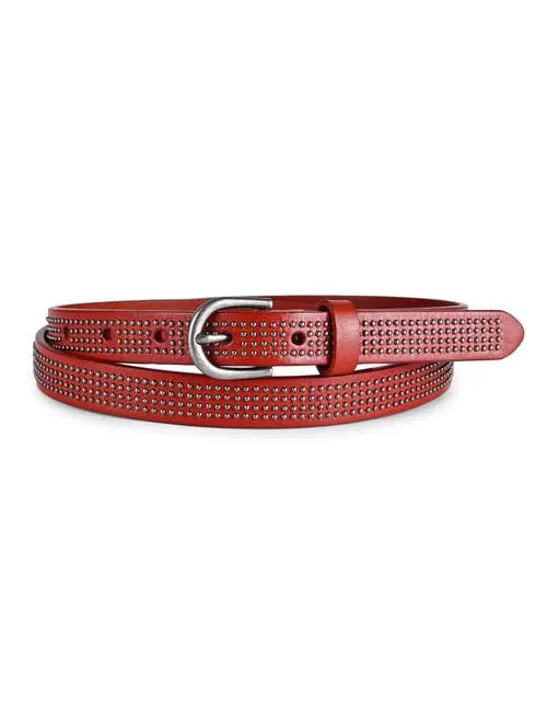 OLD TREND Slim Studded Leather Belt - Cognac