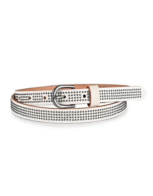 OLD TREND Slim Studded Leather Belt - White