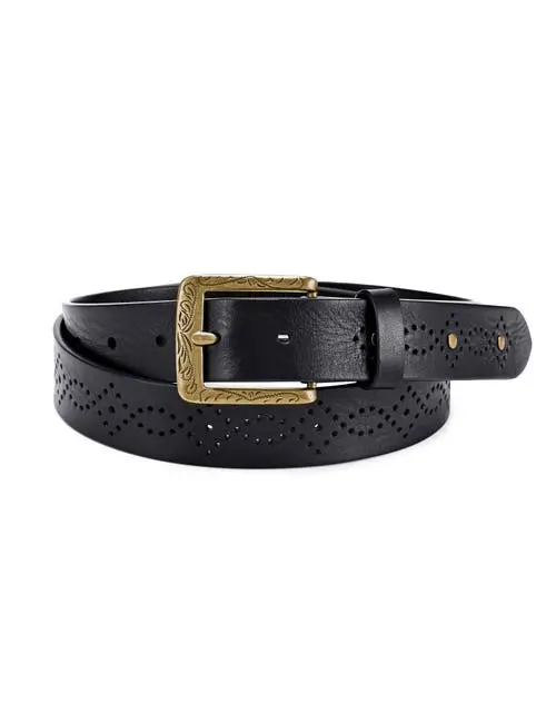 OLD TREND Daisy Leather Floral Detail Belt - Black