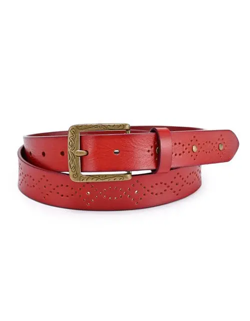 OLD TREND Daisy Leather Floral Detail Belt - Cognac