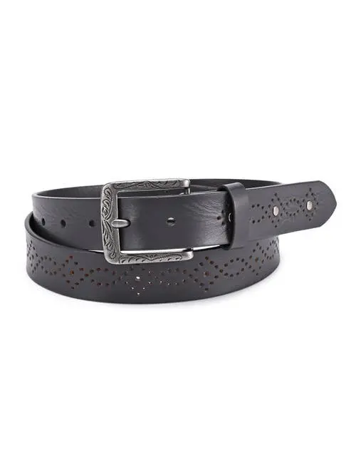 OLD TREND Daisy Leather Floral Detail Belt - Grey
