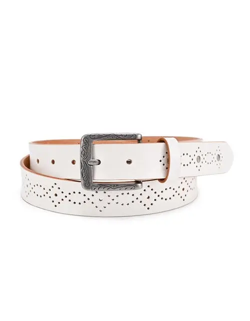 OLD TREND Daisy Leather Floral Detail Belt - White
